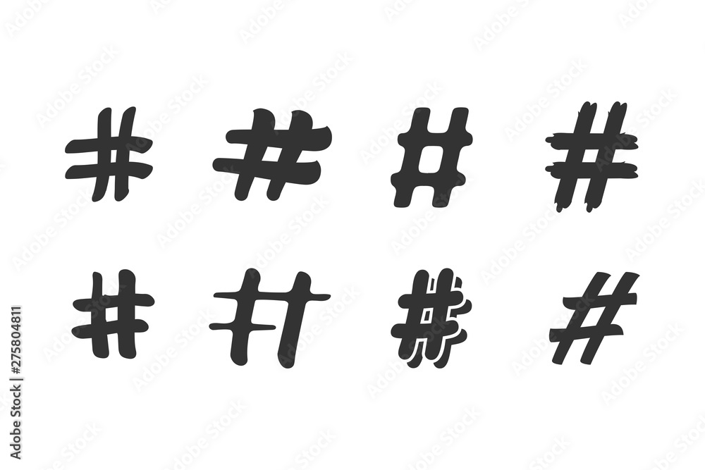 Hashtag icon set template black color editable. Hashtag symbol pack ...