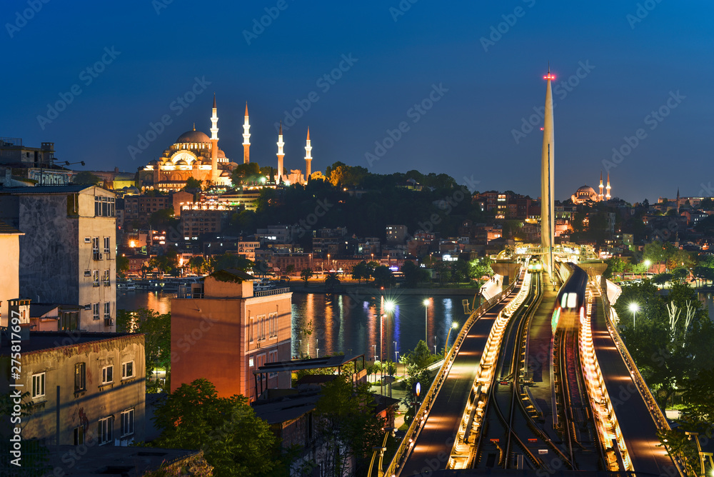 Beautiful landscape on night Istanbul. View on neighborhood, Metro ...