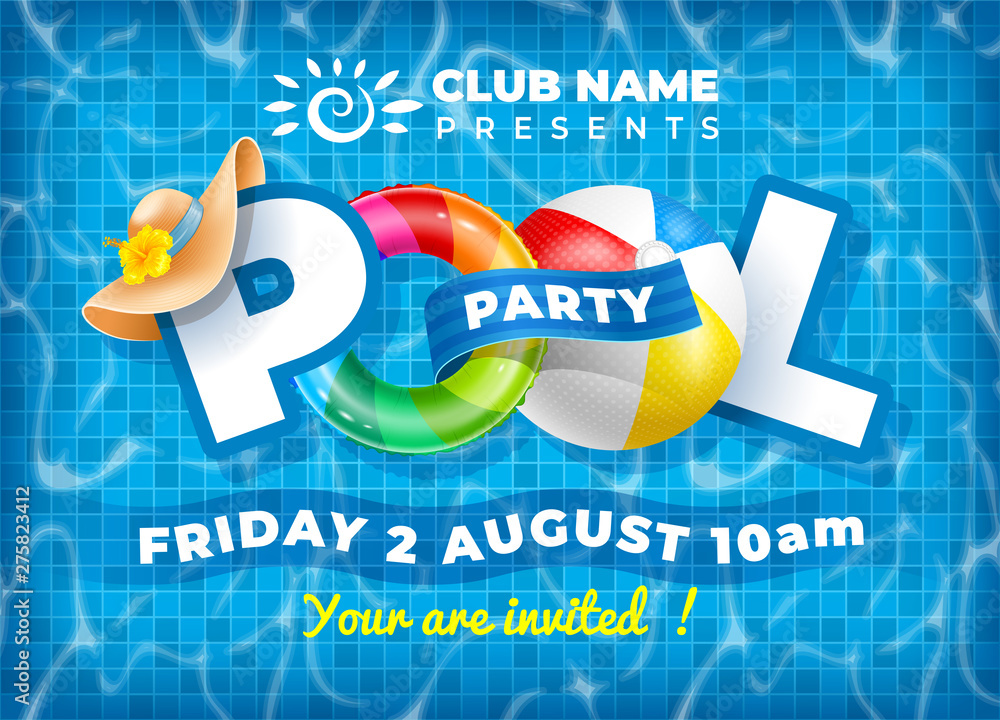 Pool Party Poster Template Stock Vector | Adobe Stock