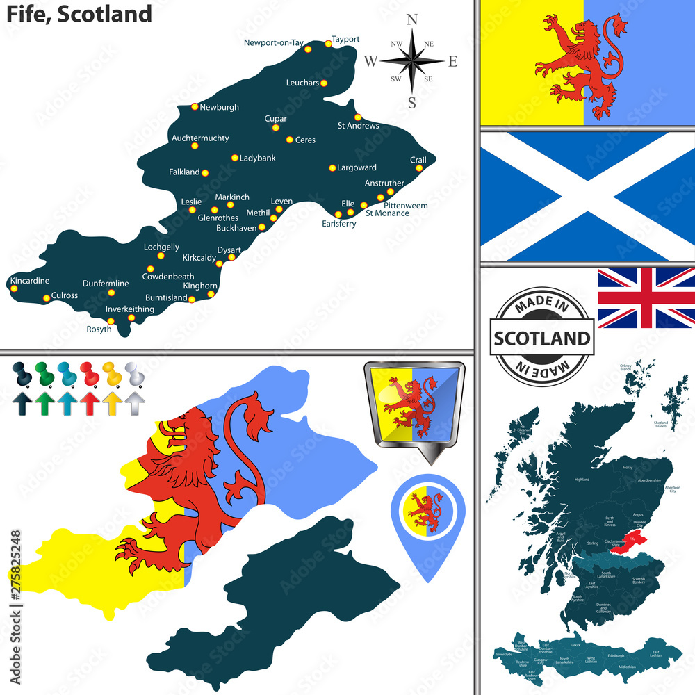 Map of Fife, Scotland Stock Vector | Adobe Stock
