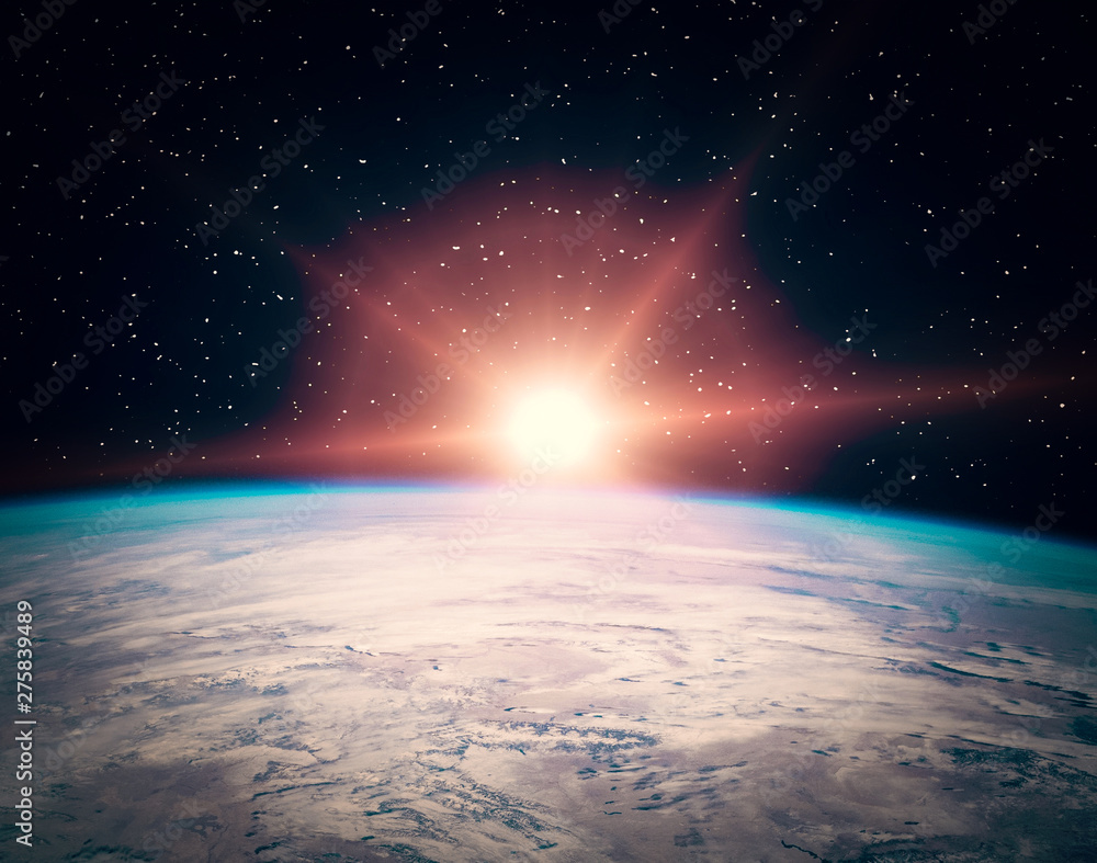 Sunflare and the earth from space. The elements of this image furnished ...