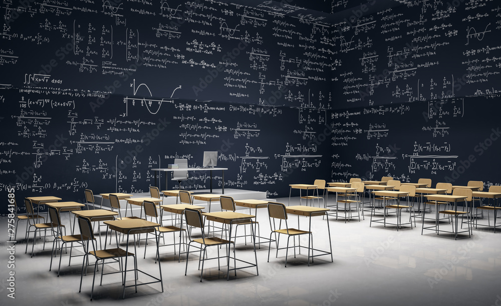 Dark classroom with math formulas Stock Photo | Adobe Stock