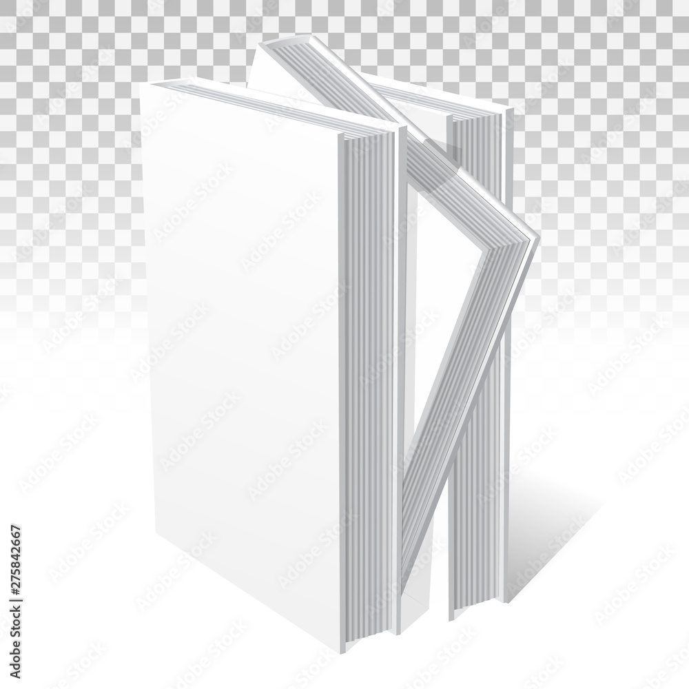 Three white hardcover books. Standing on the table next to me, one ...