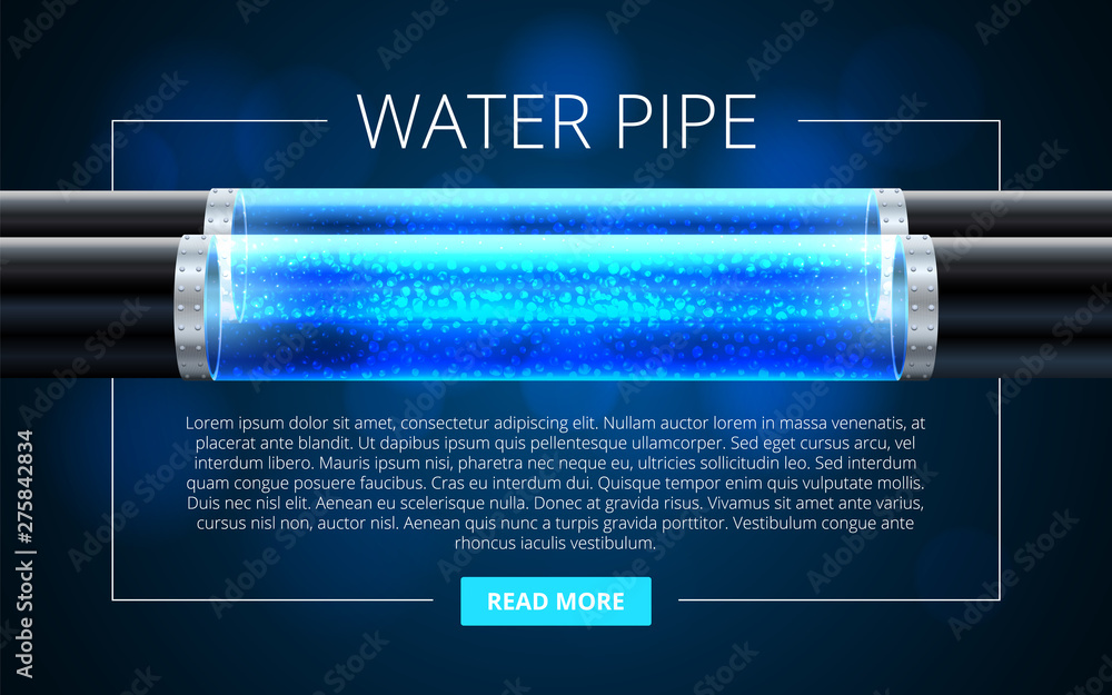 A water pipe with a transparent section of clean water on dark ...