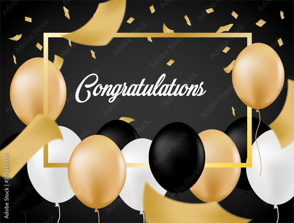 Congratulations Card. design with white, gold balloons and gold foil ...