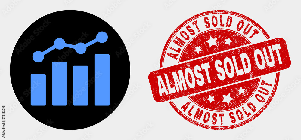 Rounded trend charts pictogram and Almost Sold Out seal stamp. Red ...