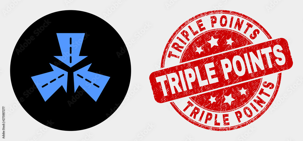 Rounded triple roads intersection icon and Triple Points seal. Red ...