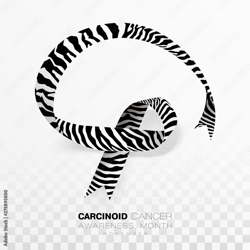 Carcinoid Cancer Awareness Month. Zebra Stripe Color Ribbon Isolated On ...