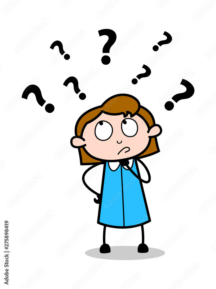 Confused - Retro Office Girl Employee Cartoon Vector Illustration Stock ...