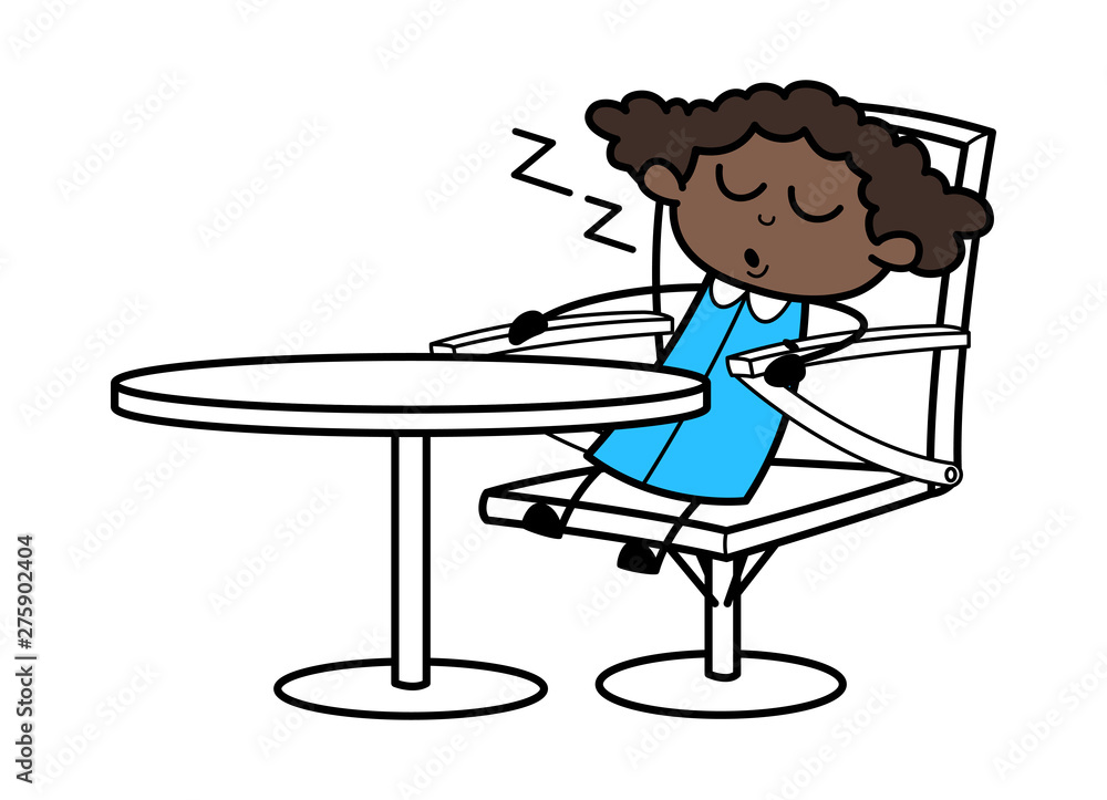 Tired Girl Sleeping on Chair - Retro Black Office Girl Cartoon Vector ...