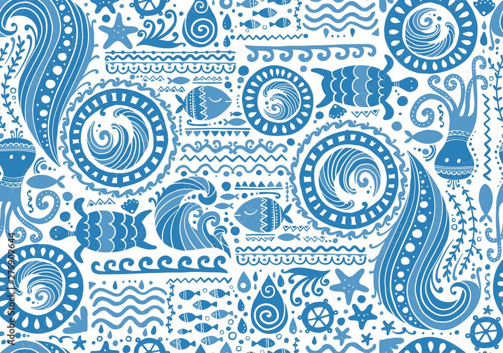 Polynesian style marine background, tribal seamless pattern for your ...