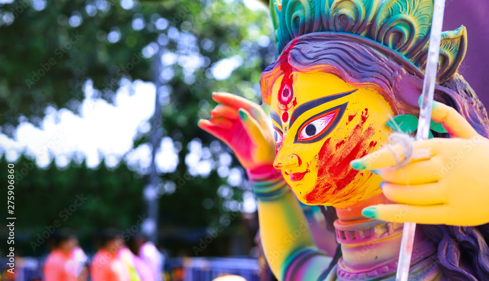 Goddess Durga painted in colorful paint for Durga Puja Festival Stock ...