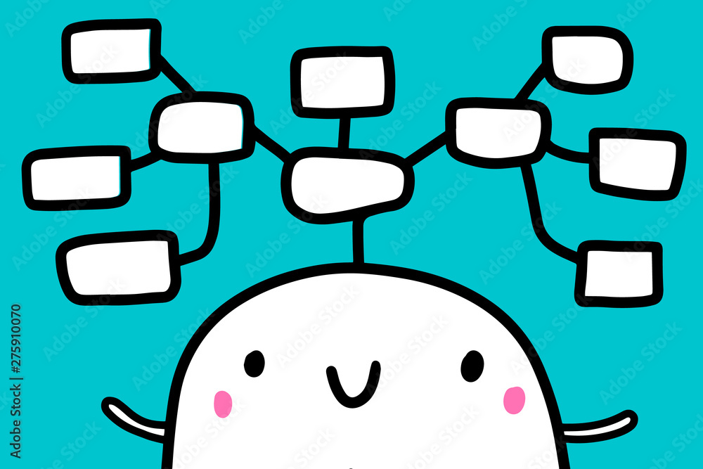 Cartoon man and mind map hand drawn vector illustration in cartoon ...
