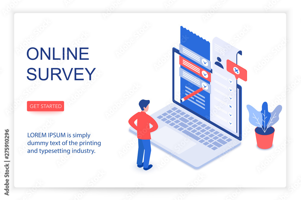 Online survey isometric landing page vector template. Customer, client ...