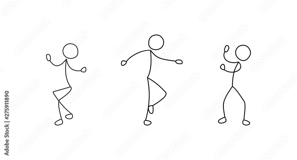 dancing people, freehand drawing, sketch, stick figure man pictogram ...