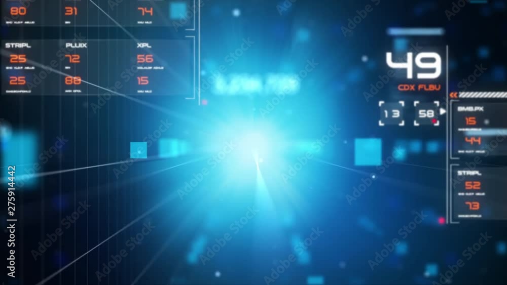 3D Rendering flying pass through hud head up display interface with ui ...