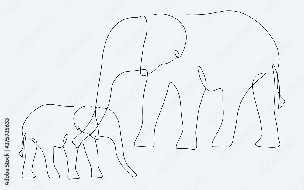Elephants family african animals line drawing vector illustration Stock ...