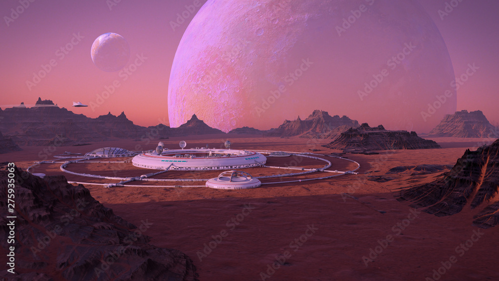human base on the surface of an alien planet, colony on exoplanet ...