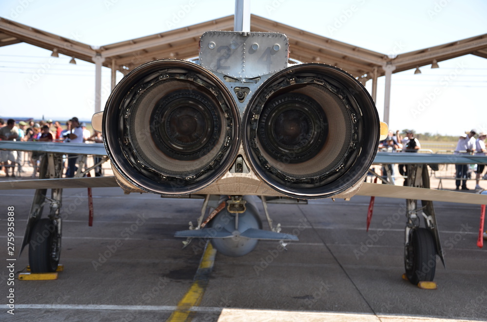 Military jet exhaust. Aircraft exhaust and nozzle detail. External view ...