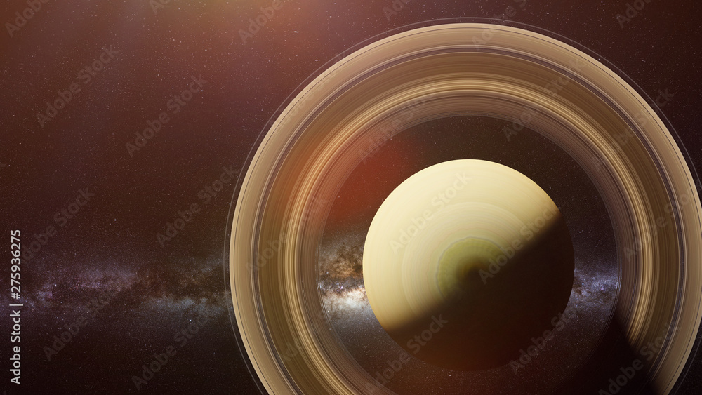 planet Saturn, the sixth planet in the Solar System, top view with ...