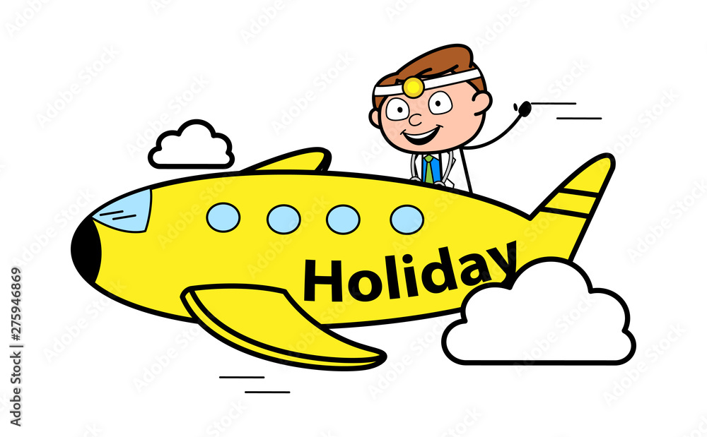 Travelling in Plane - Professional Cartoon Doctor Vector Illustration ...
