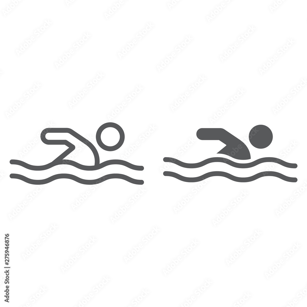 Swimming line and glyph icon, sport and water, swimmer sign, vector ...