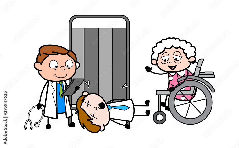 Doctor with Old Lady and Unconscious Patient - Professional Cartoon ...