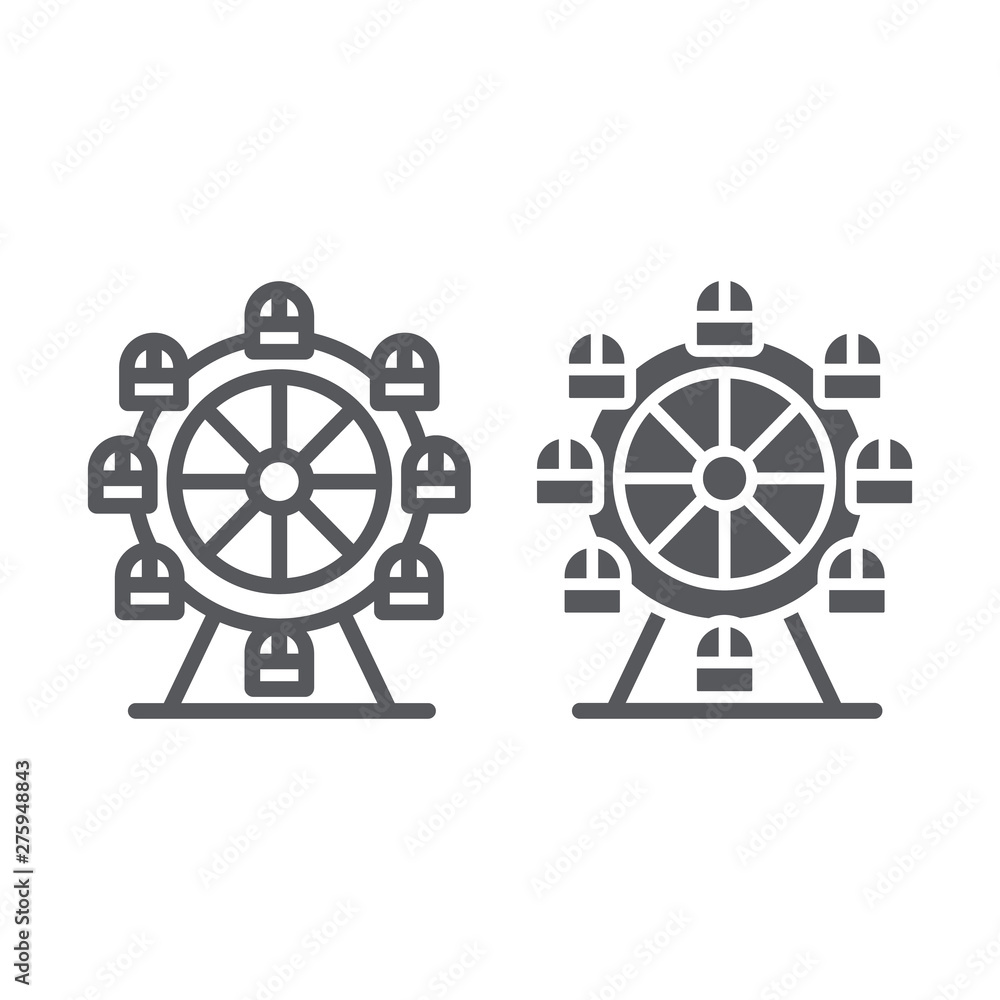 Ferris wheel line and glyph icon, funfair and entertainment, carousel ...