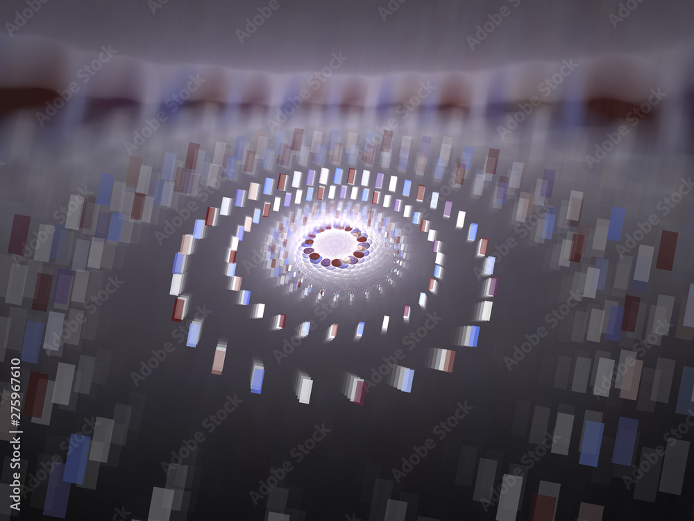 Pixel Swarm, circular arrangement of pixels - 3D Illustration, pixel ...