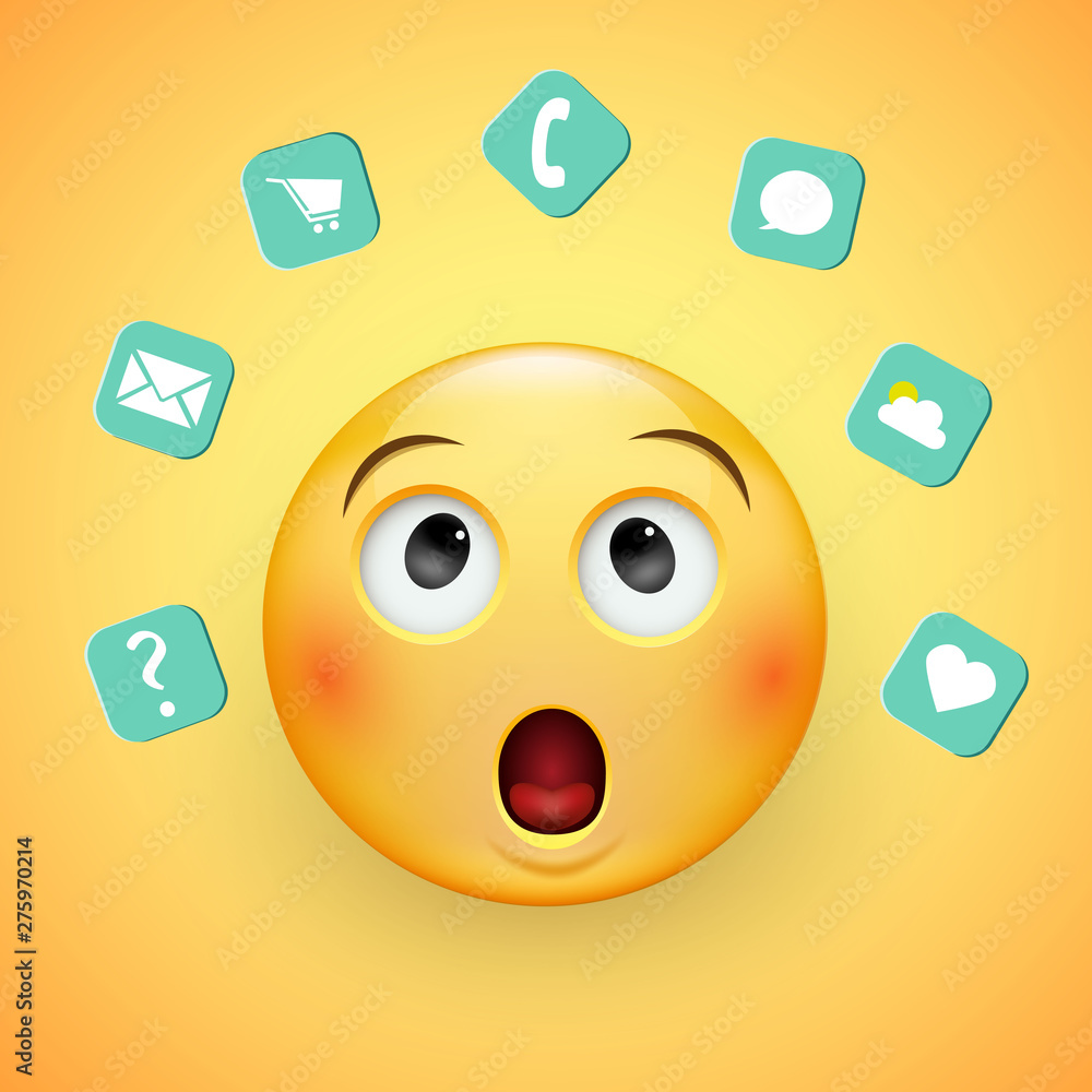 Puzzled sad face of emoticons with a frown and neutral eyes on a yellow ...