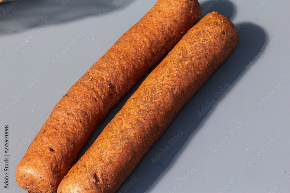 Foto de frikandel, a traditional Dutch snack, a sort of minced meat hot ...