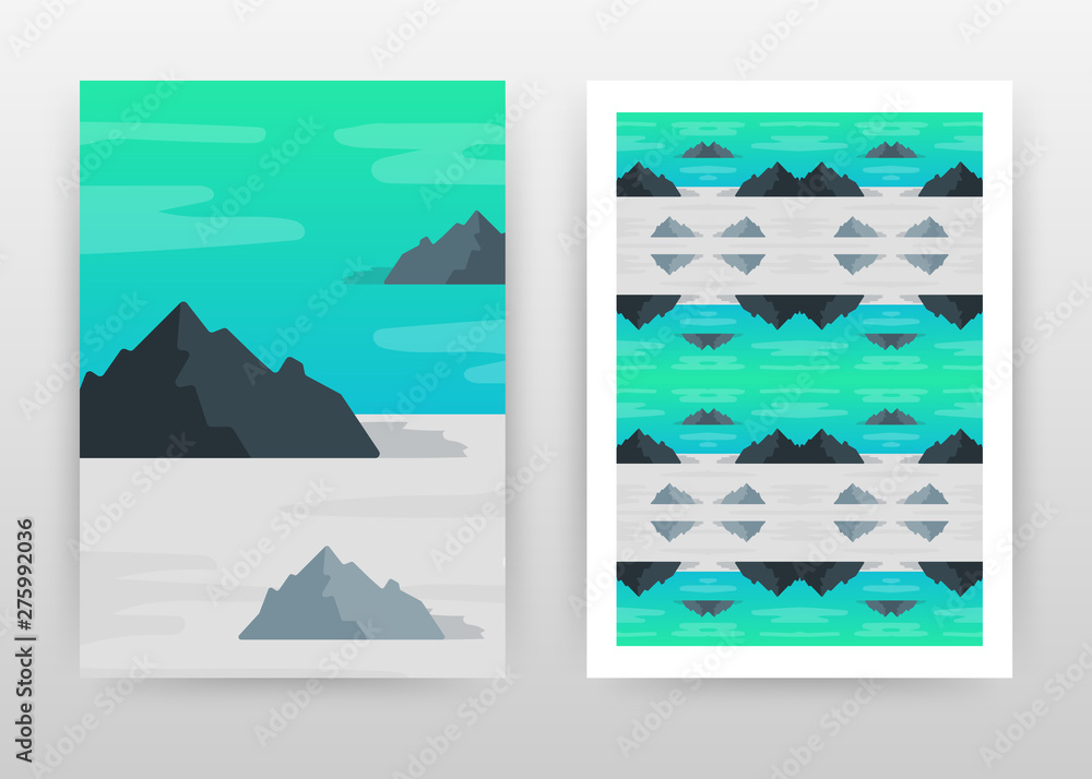 Blue green minimalist mountains landscape business design for annual ...