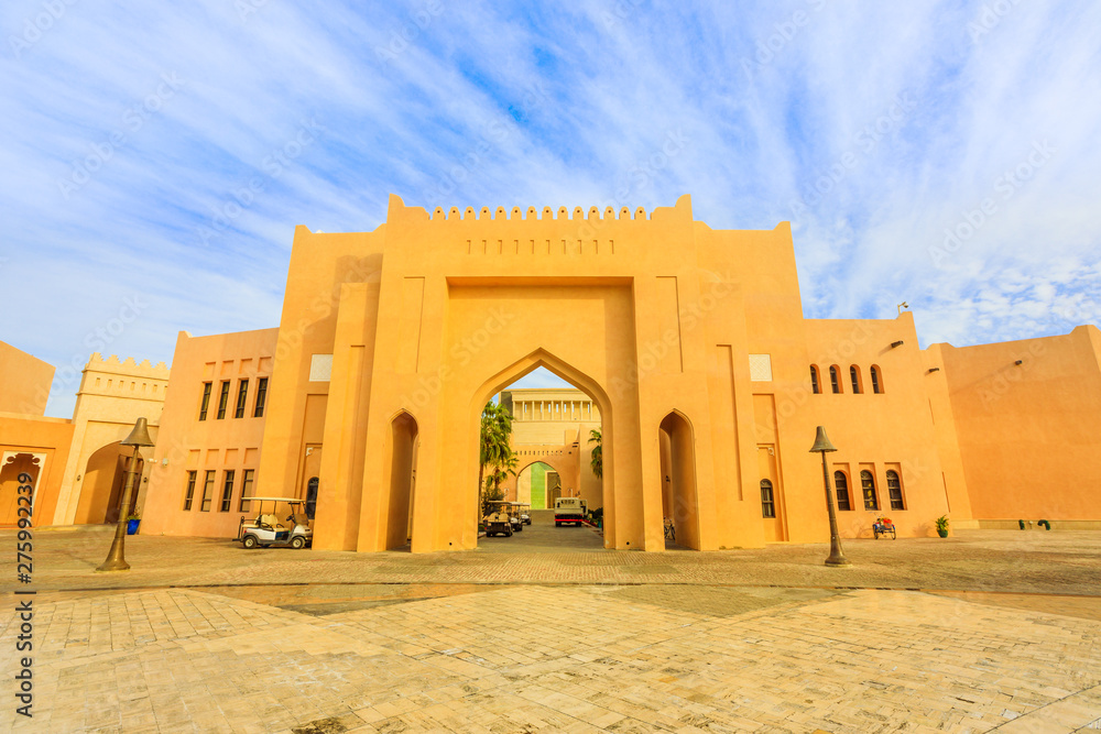 Stockfoto Scenic landscape of Katara cultural village entrance or ...
