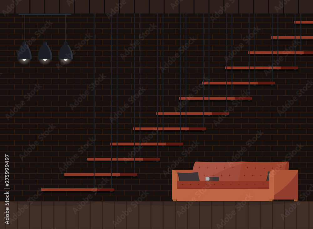 Industrial loft dark interior backdrop design. Modern living room with ...