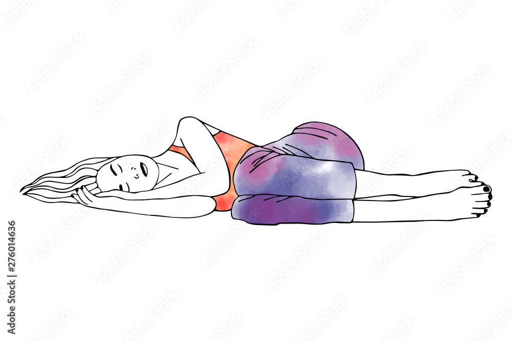 Vector hand drawn graphic illustration of cute watercolor girl. Black and white silhouette of ...