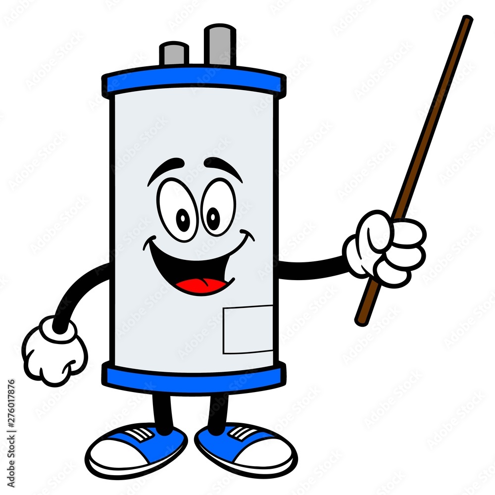 Water Heater with a Pointer Stick - A cartoon illustration of a Water ...