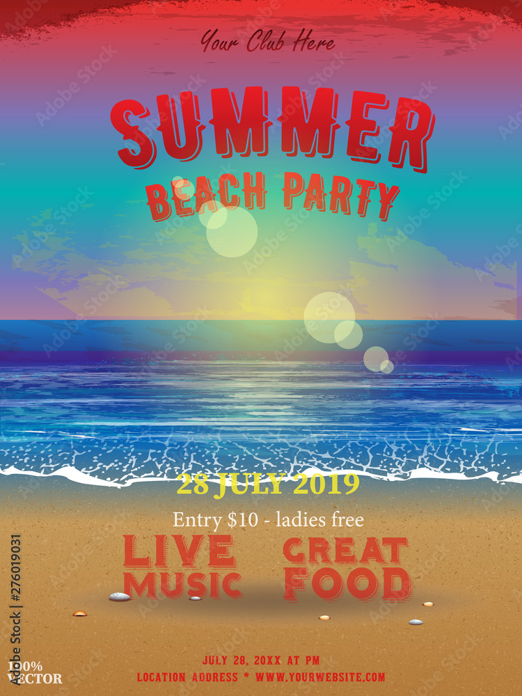 Summer tropical background design template with sea and sunset. Summer ...