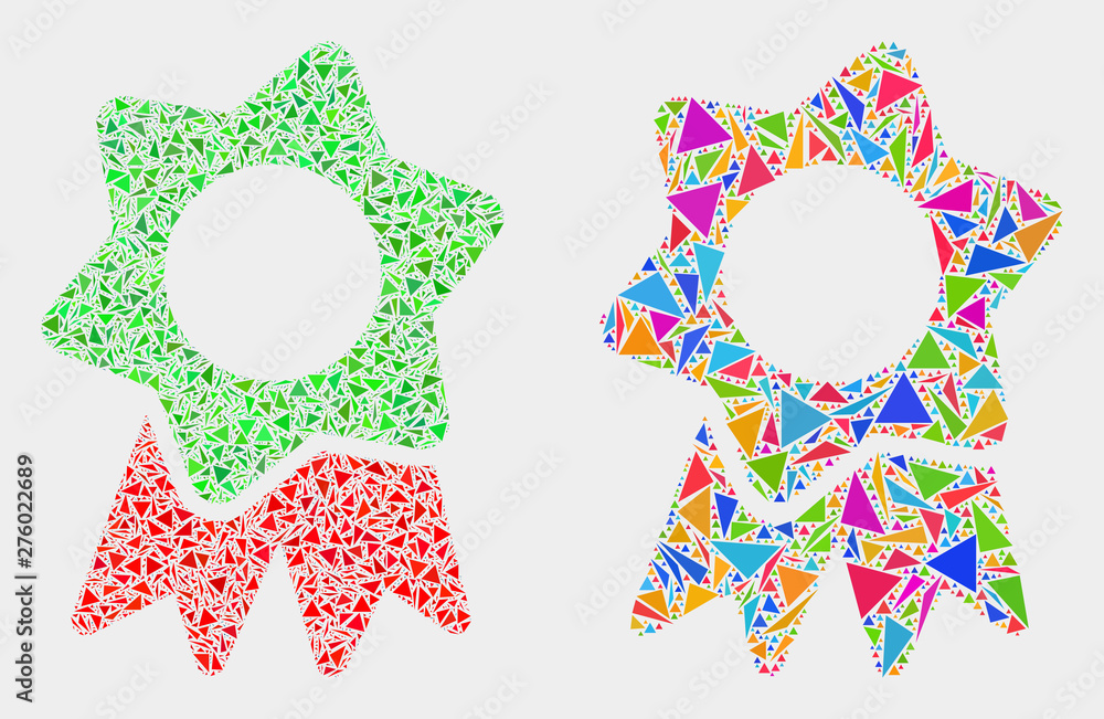 Award badge mosaic icon of triangle items which have variable sizes and ...
