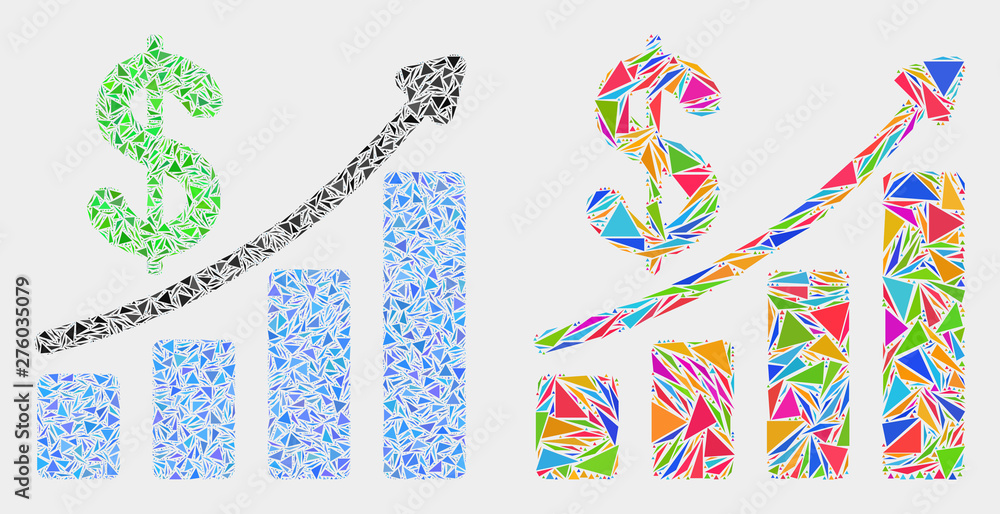Profit up trend chart collage icon of triangle items which have various ...