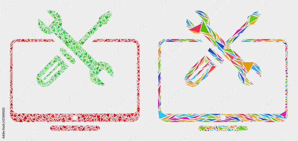 Desktop tools collage icon of triangle items which have variable sizes ...