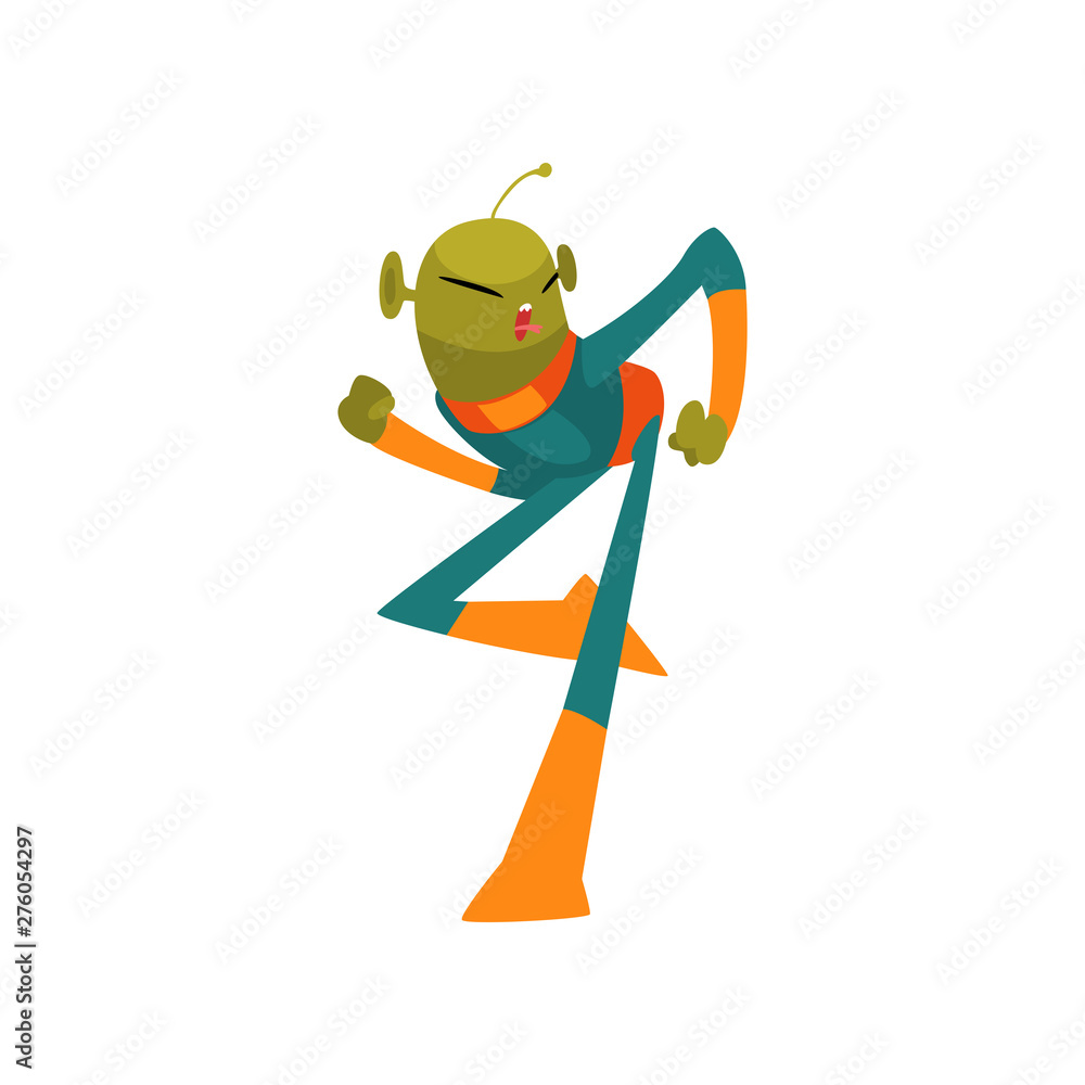 Funny Green Alien Dancing, Humanoid Cartoon Character with Big Eyes ...