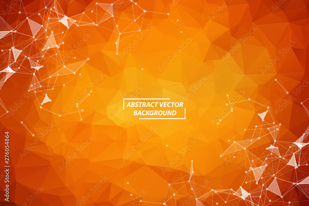 Orange Polygonal background molecule and communication. Connected lines ...