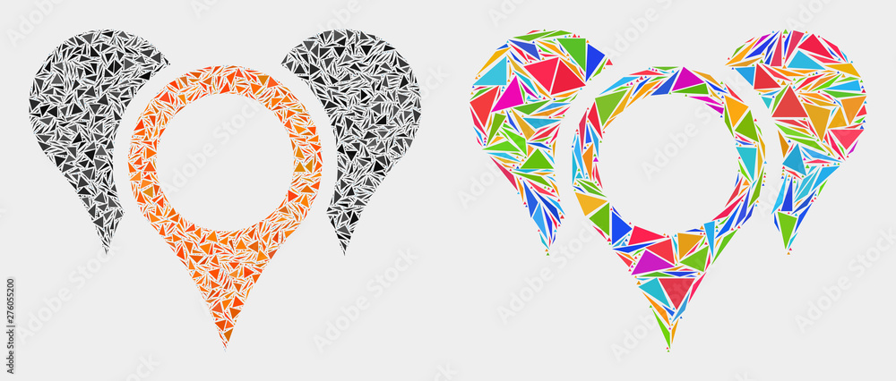 Map pointers collage icon of triangle elements which have different ...