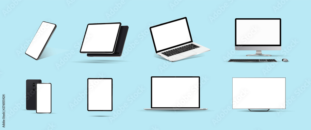 Great minimalistic 3d device set. Mockups at different angles ...