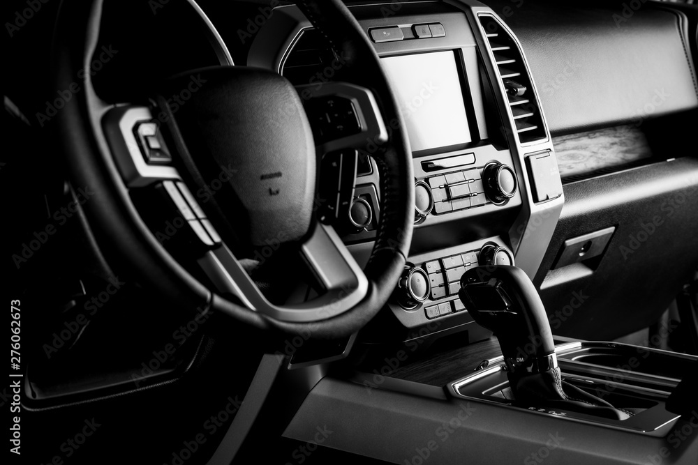 Foto de Car interior dashboard with modern details, multimedia screen ...