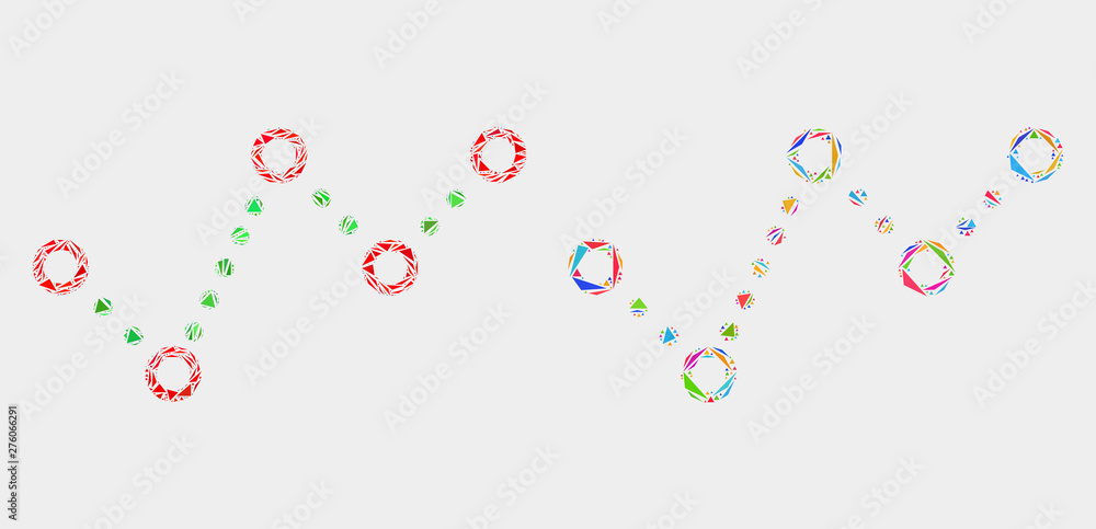 Dotted trend chart collage icon of triangle elements which have various ...