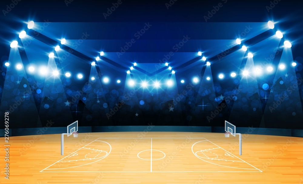 Basketball arena field with bright stadium lights design. Stock Vector ...