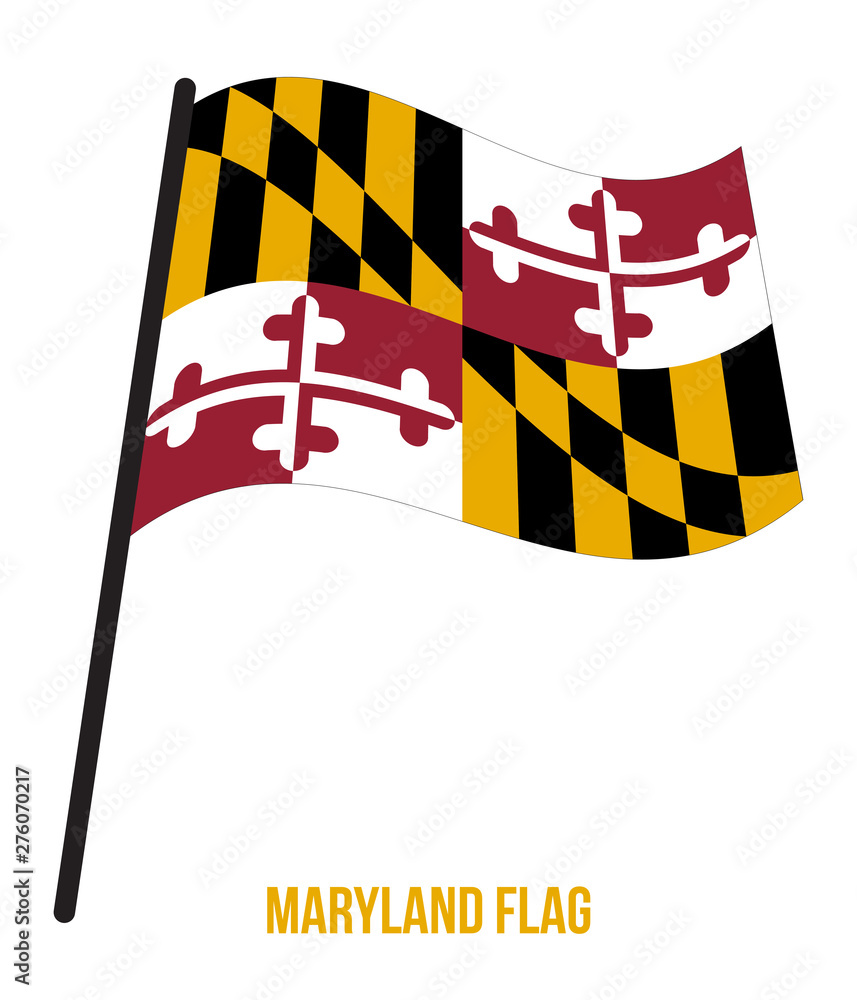 Maryland (U.S. State) Flag Waving Vector Illustration on White ...