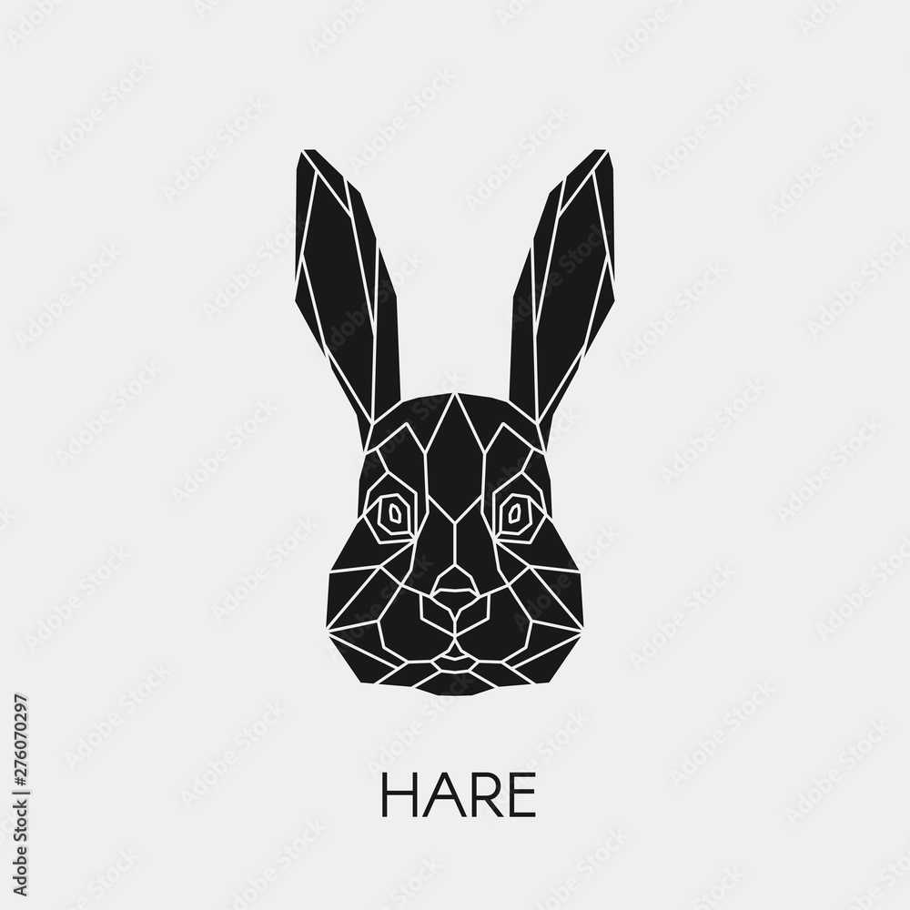 Geometric rabbit. Polygonal head of animal. Black silhouette. Vector ...