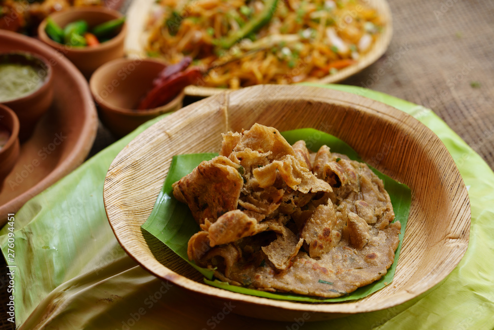 Lacha paratha, puff pastry. Traditional Indian flat bread paratha Stock ...